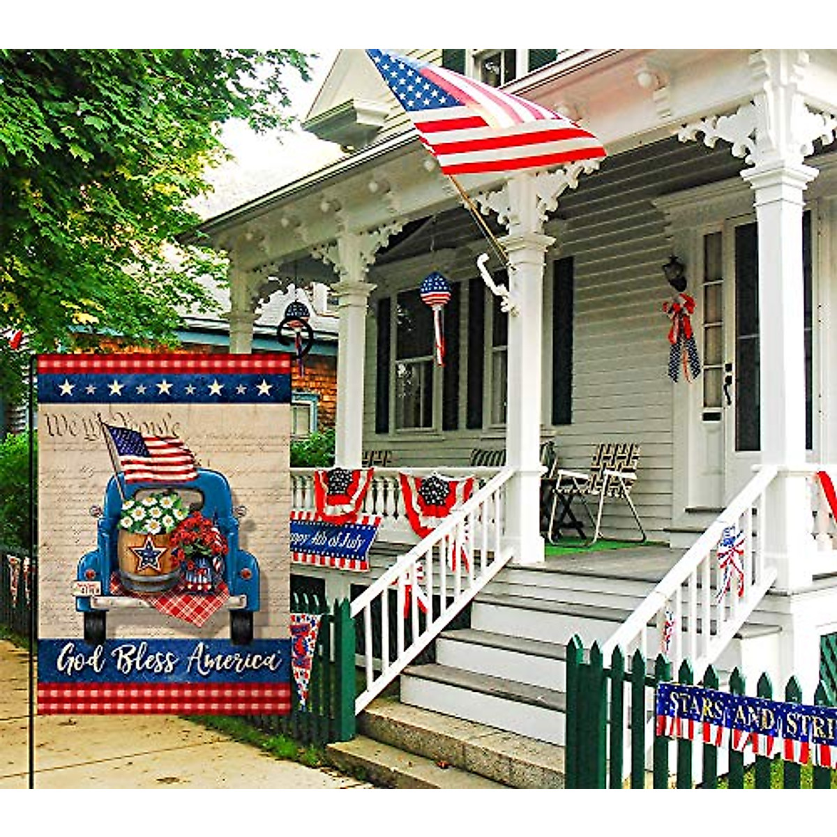 BLKWHT 4th of July Garden Flag God Bless America Vertical Double Sided Independence Day Truck Memorial Day Patriotic Burlap Yard Outdoor Decor 12.5 x 18 Inches A2119
