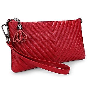 YALUXE Womens Wristlet Real Leather Chevron Tassel Large V Clutch Wallet with Shoulder Strap