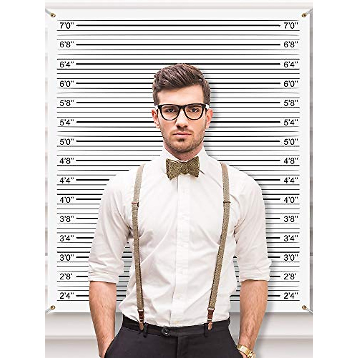 Mugshot Backdrop Photo Booth Banner 4.9 x 4.3 ft, Police Lineup Height Charts Photo Props Background Accurate Measurements Poster for Bachelorette Girls Night Out