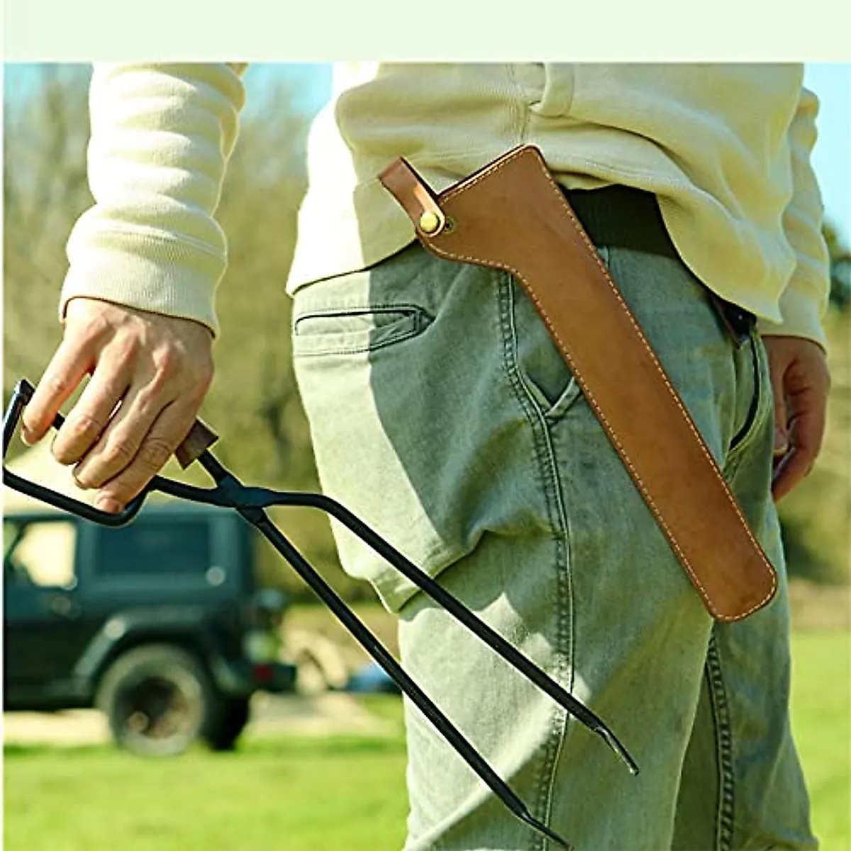 Charcoal Tong Charcoal Clip with Storage case Barbecue Fireplace Tong Iron Charcoal Clamp for Wood Stove Outdoor Long Logs Tweezers for Fire Pit Campfire Fire Place Accessories…