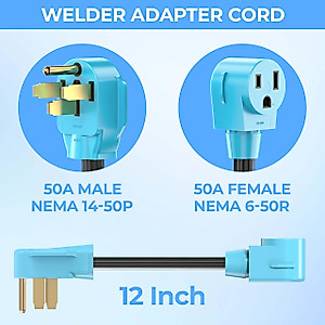 CircleCord Welder Adapter Cord, NEMA 14-50P Male to 6-50R Female, 50 Amp Welder Power Adapter Plug, Heavy Duty STW 8 AWG 50 Amp 250V 12500 Watt