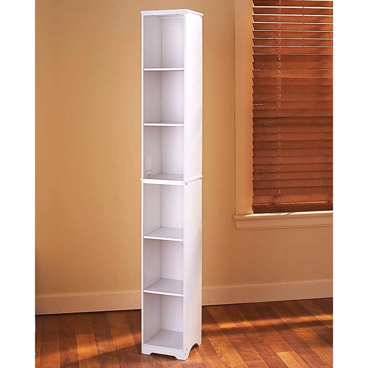Accents Depot Slim Storage Tower with Six Shelves for Hallways, Closets and Bathrooms - White