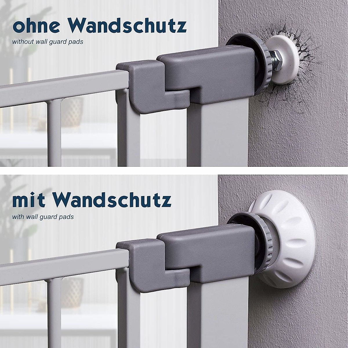 Wall Cups for Baby Gates Hoffenbach | 4 Pack | Works with All Walk-Through Pressure Mounted Child & Dog Safety Gates | Pads Protect Doorway, Door Frame, Stairs | No Drill | German Quality