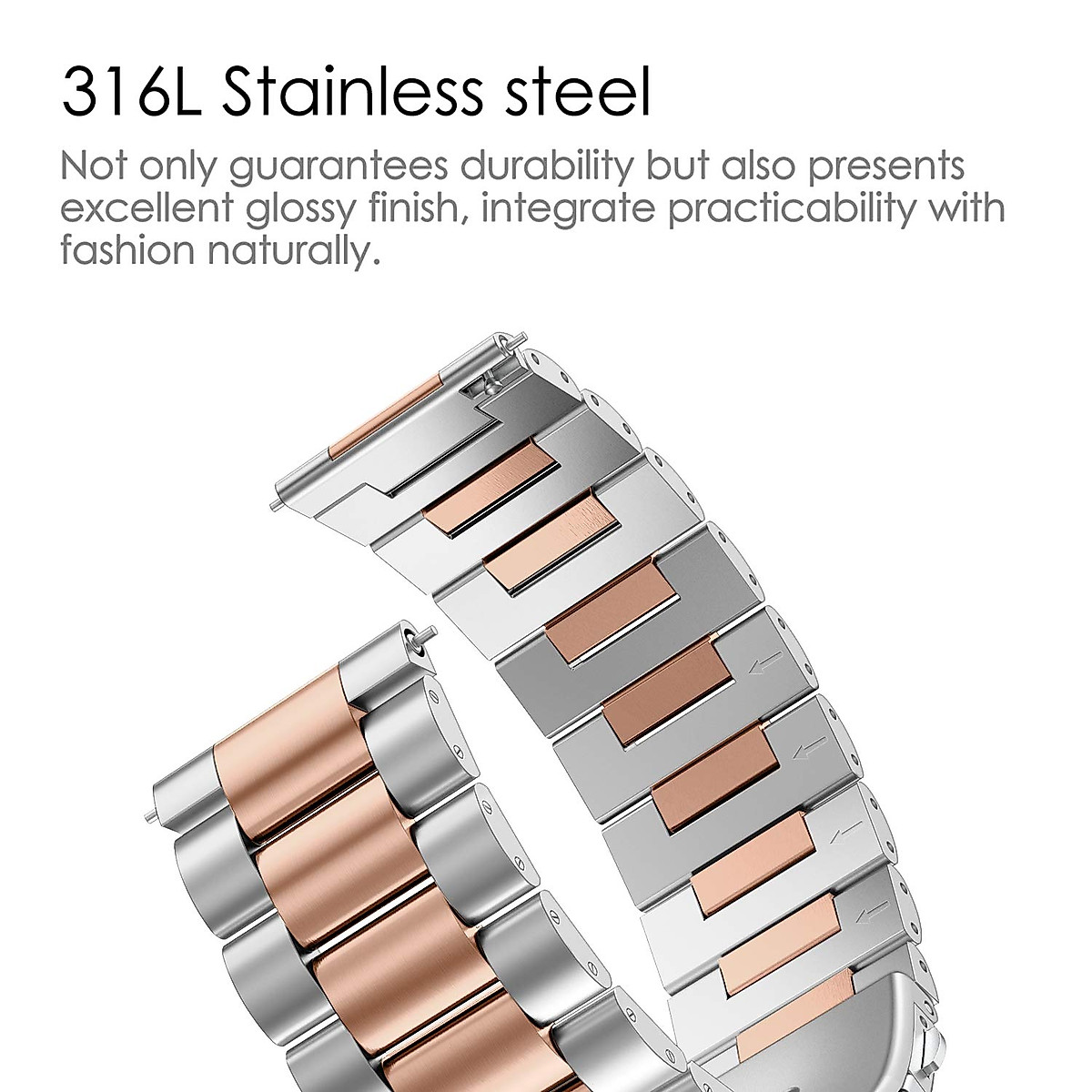 Fintie Bands Compatible with Galaxy Watch Active 40mm, 20mm Solid Stainless Steel Strap Compatible with Galaxy Watch Active 2 40mm & 44mm Smartwatch, Rose Gold, Silver