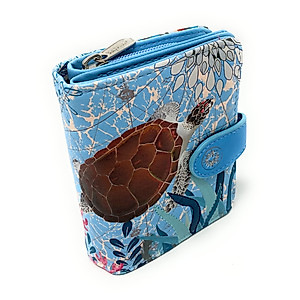 Shag Wear Sea Turtle Small Animal Wallet for Women and Teen Girls Vegan Faux Leather Blue 4.5"