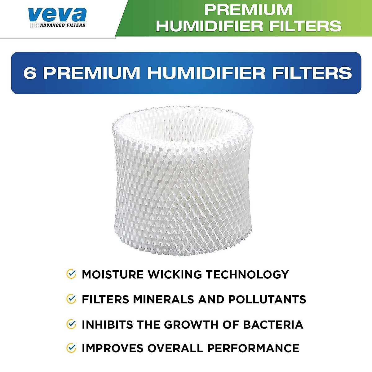 VEVA 6-Pack Premium Humidifier Filters - Replacement for HW Filter C, HC-888, HC-888N - Compatible with Cool Moisture Evaporative Humidifiers & HCM-890 Series