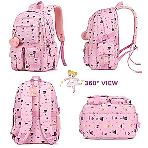 KIDNUO Girls Backpack,15.6 Inch Laptop School Bag Large Primary Elementary Middle College Bookbags Kids Backpacks for Teens Girls Women Students Anti Theft Travel Daypack ( Pink Ballerine )