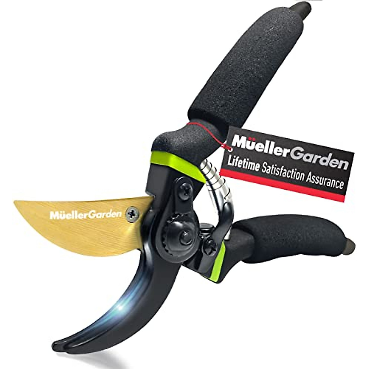 Mueller Soft Grip Garden Pruning Shears, Heavy Duty Pro Series Garden Clippers, Bypass Pruners, Durable Hardened Titanium Blades, 1.2" Cutting Diameter, Blade Lock