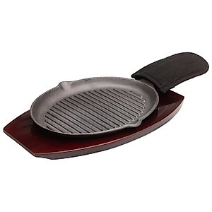 Mr. Bar-B-Q 06108Y Cast-Iron Ribbed Fajita Platter Set