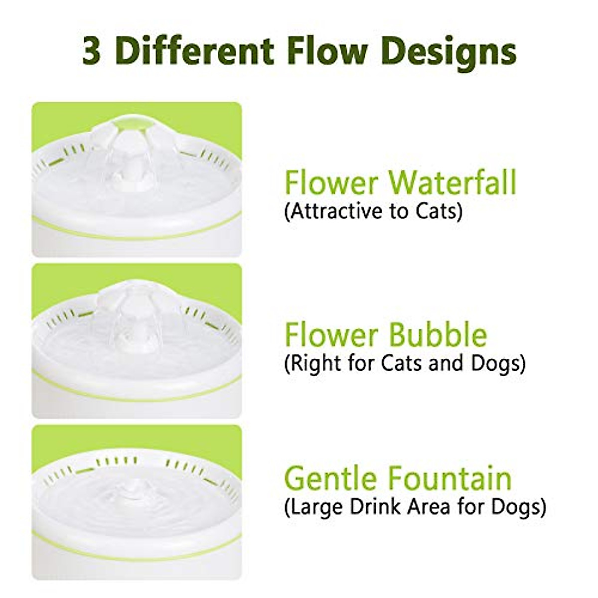 YEACHA Cat Water Fountain, Dog Water Dispenser with Replacement Filter, 88oz/2.5L Drinking Fountains Bowl with LED Light for Cat and Small Dogs, Multiple Pets, with 120-240V Adapter Light Green