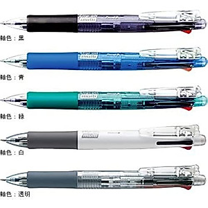 Zebra B4sa1 Clip-on Multi Multifunctional Pen (0.7mm Black, Blue, Red and Green + 0.5mm Mechanical Pencil) - Transparent Barrel & 4colors Ink Pens Refills Value set(with Our Shop Original Description of Goods)