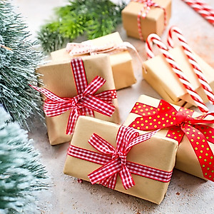 KINGLAKE Red Gingham Ribbon, 50Yd x 3/8" Red and White Gingham Ribbon, Red Checkered Craft Ribbon Cute Buffalo Plaid Ribbon for Christmas Wreath Decoration, Gfit Wrapping