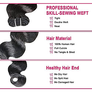 Glowig Body Wave Bundles 18 20 22 Inch 100% Unprocessed Virgin Human Hair Body Wave Bundles Body Wave 3 Bundles Human Hair Extensions for Black Women