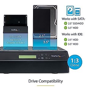 StarTech.com 4-Bay Hard Drive Duplicator and Eraser, External Standalone 1:3 HDD/SSD Cloner/Copier, USB 3.0 / eSATA to SATA Docking Station, Hard Disk Copier / Sanitizer / Wiper Tool (SATDOCK4U3RE)