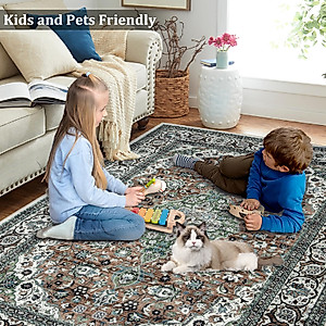 RUGSREAL 8x10 Area Rug Oriental Medallion Living Room Rug Machine Washable Throw Rug Stain & Water Resistant Washable Rug Non-Shedding Indoor Floor Cover for Bedroom Dining Room, Green, 8x10 Feet