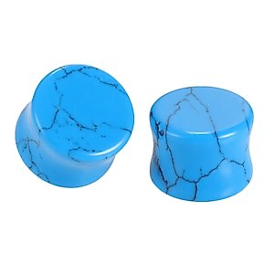 Lieson Ear Tunnels, 2PCS Stone Tunnels 10mm With Marble Pattern Ear Gauges 00G Blue