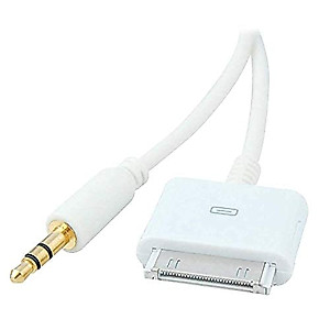 ClipGrip Stereo AUX 3.5mm Input to 30-Pin Male Dock Connector Cable Adapter (White)
