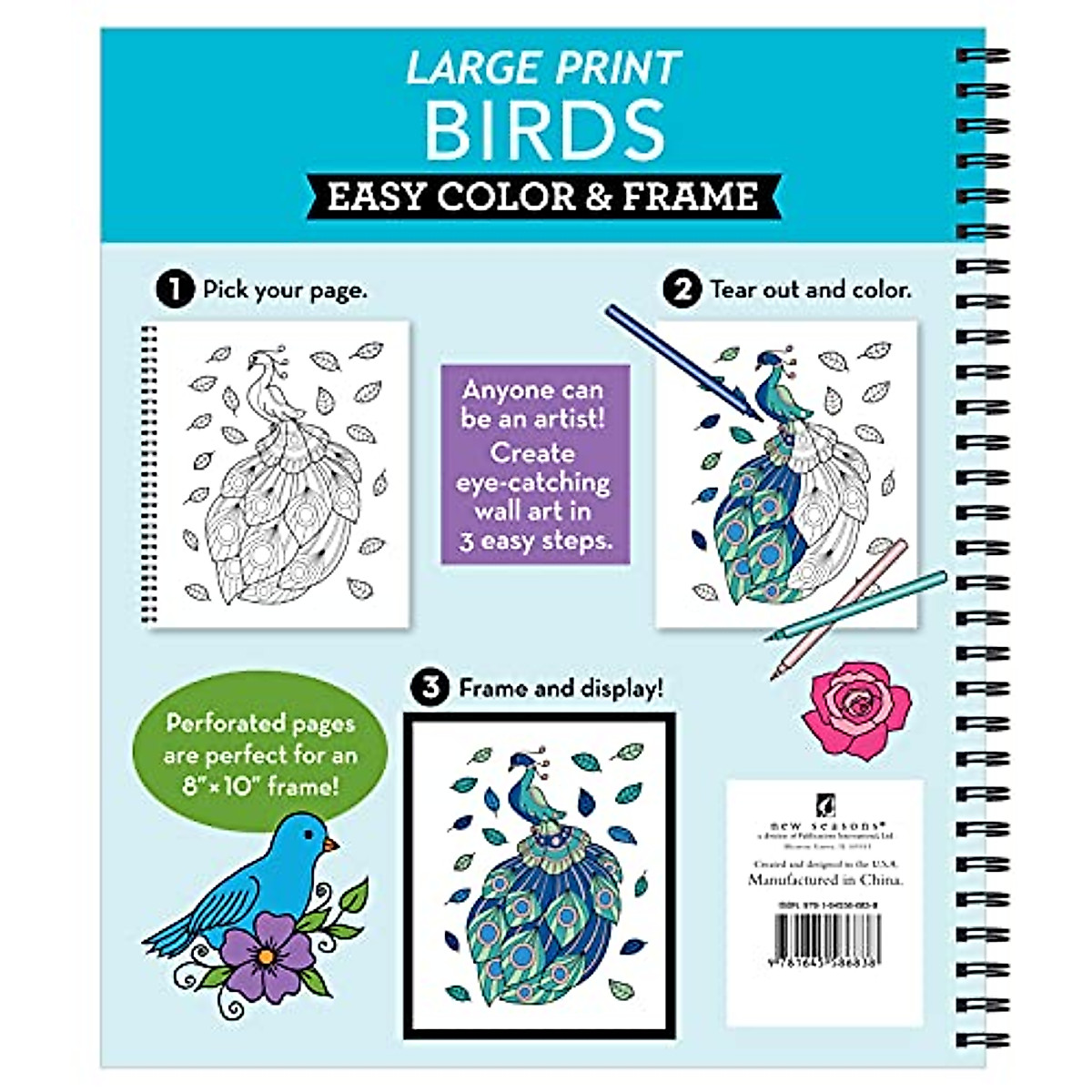 Large Print Easy Color & Frame - Birds (Stress Free Coloring Book)