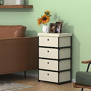 HODYANN Dresser with 4 Storage Drawers, Fabric Storage Chest for Closet, Bedroom, Dorm, Hallway, Clothes Organizer Unit with Fabric Bins (Creamy White)
