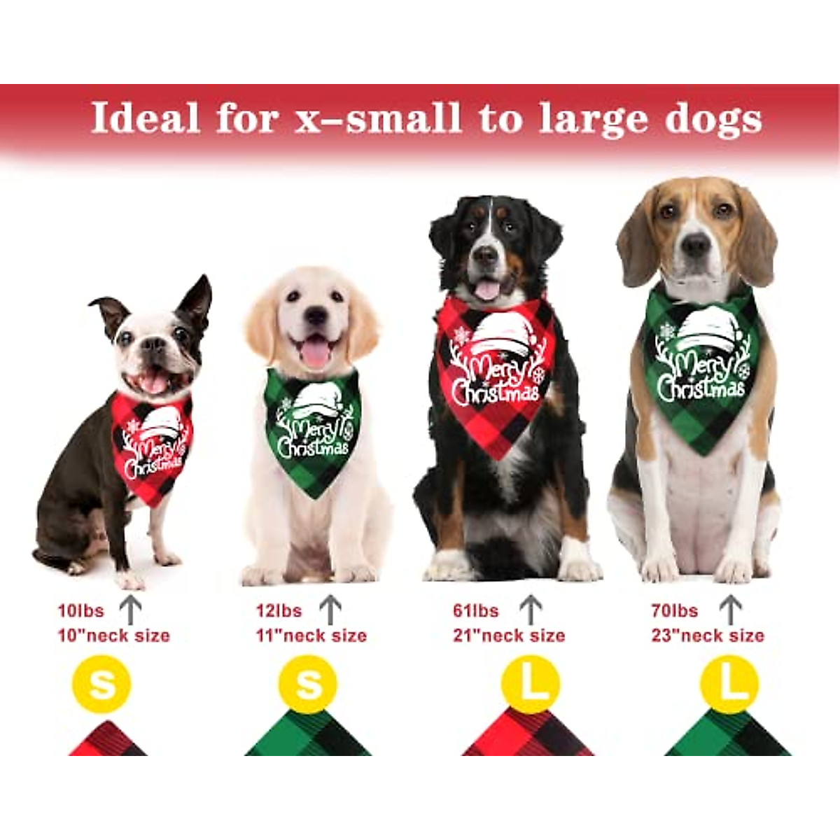 Buffalo Plaid Christmas Dog Bandanas, Double-Sided Use Triangle Bibs Kerchief,Dog Scarf with Merry Christmas Snowflakes for Small Medium Large Dogs Cats Pets,2 Pack