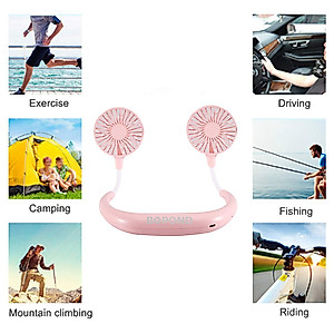 Neckband Fan Hands Free Neck Fan Portable Neck Fans Rechargeable Personal Hanging Neck Fan USB Fan 2000Mah 3 Speed Personal Sports Fan Around Neck for Women - Pink