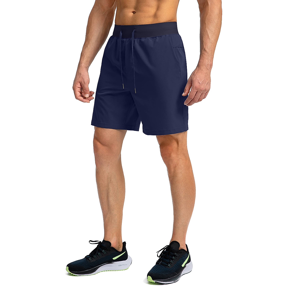 Men's Running Shorts with Zipper Pockets 7 Inch Lightweight Quick Dry Gym Athletic Workout Shorts for Men (Navy, L)