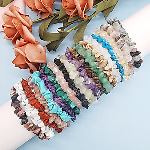 Jewdreamer 20Pcs Natural Gemstone Bracelets Chakra Crystal Irregular Chips Beads Stretch Bracelets for Women Align Chakras/Conquer Fear/Increase Communication Reiki