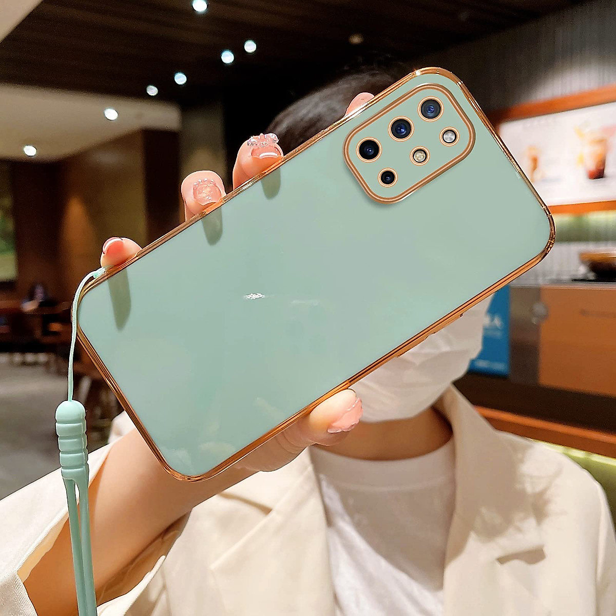 KuDiNi for Oneplus 8T Case, Oneplus 8T 5g Phone Case for Women Girls Electroplating Luxury Bling Aesthetic Trendy Pretty, Full Camera Soft TPU Protection Shockproof Cover for Oneplus 8T (Mint Green)