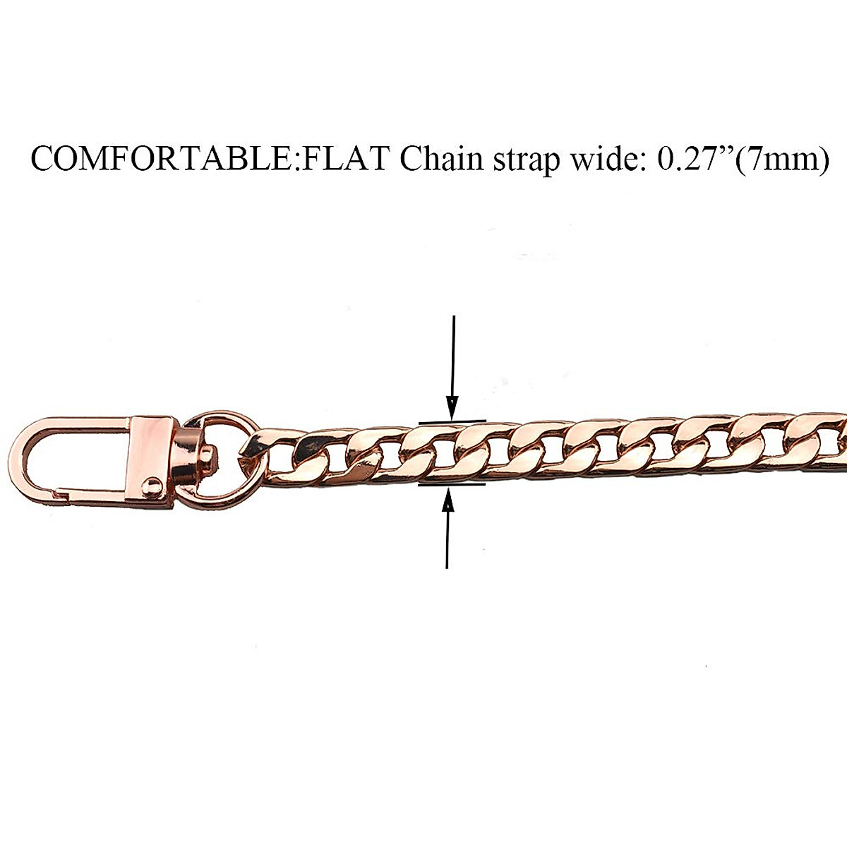 HAHIYO Mini Pochette Purse Chain Strap Slim Wide 7mm for LV Length 39.4 inches Extra Thick 2.6mm Rose Gold for Shoulder Cross Body Sling Handbag Wallet Clutch Comfortable Flat Metal Strap 1 Pack