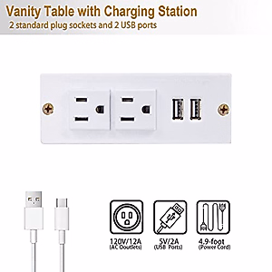 Xinhonglei Large Vanity Set with 10 LED Lights and Charging Station, Makeup Vanity Dressing Table with 5 Drawers, Vanity Table with Cushioned Stool, White Dresser for Bedroom