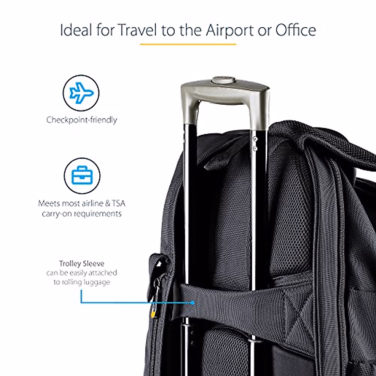 StarTech.com Unisex Backpack Ergonomic Computer Bag with Removable Accessory Case-Laptop/Tablet Pockets-Nylon, Black, 15.6" Professional IT Tech Work/Travel/Commute (NTBKBAG156)