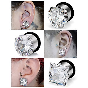Vsnnsns 00G 316L Surgical Stainless Steel Cubic Zirconia Ear Gauges Plugs Tunnels Taper Stretching Kit Expander Piercing Jewelry for Women Men 10mm Circular CZ Square CZ Heart CZ 00 Gauge Silver