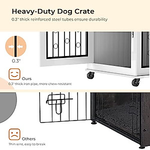 Lyromix Furniture Style Dog Crate End Table with Sliding Barn Door, Indoor Dog Kennel Furniture with Removable Divider for 2 Small to Medium Pets, White, 39.37''W×25.2''D×28.94''H