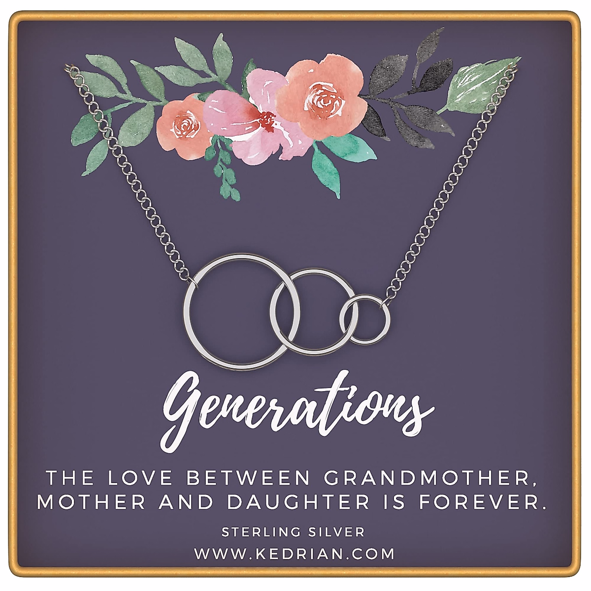 KEDRIAN Generations Necklace, 925 Sterling Silver 3 Generations Necklace, Best Grandma Gifts, Gigi Gifts for Grandma Necklace, Granddaughter Gifts From Grandma Birthday Gift, Great Grandmother Gifts