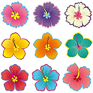 BeYumi 45 Pcs Summer Luau Hibiscus Flower Cutouts Bulletin Board Decorations Set Creative Wall Decals Art Décor for Classroom School Spring Summer Tropical Hawaiian Themed Birthday Party Baby Shower