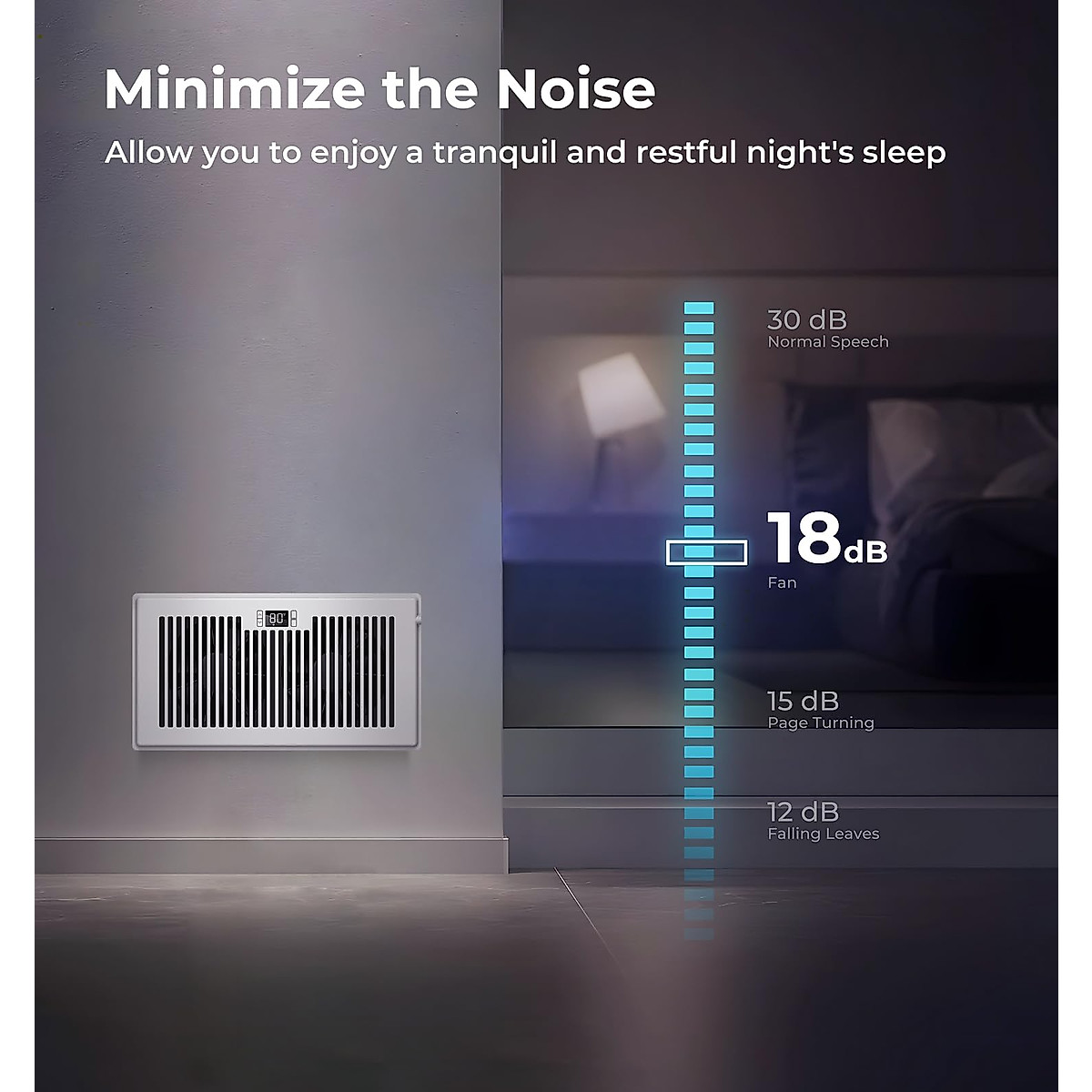 VELLEE Quiet Register Booster Fan Fits 6" x 12" (DUCT OPENING CUTOUT), 10-Speed Control Heating Cooling AC Vent Booster Fan w/Remote Control & Thermostat Control - White