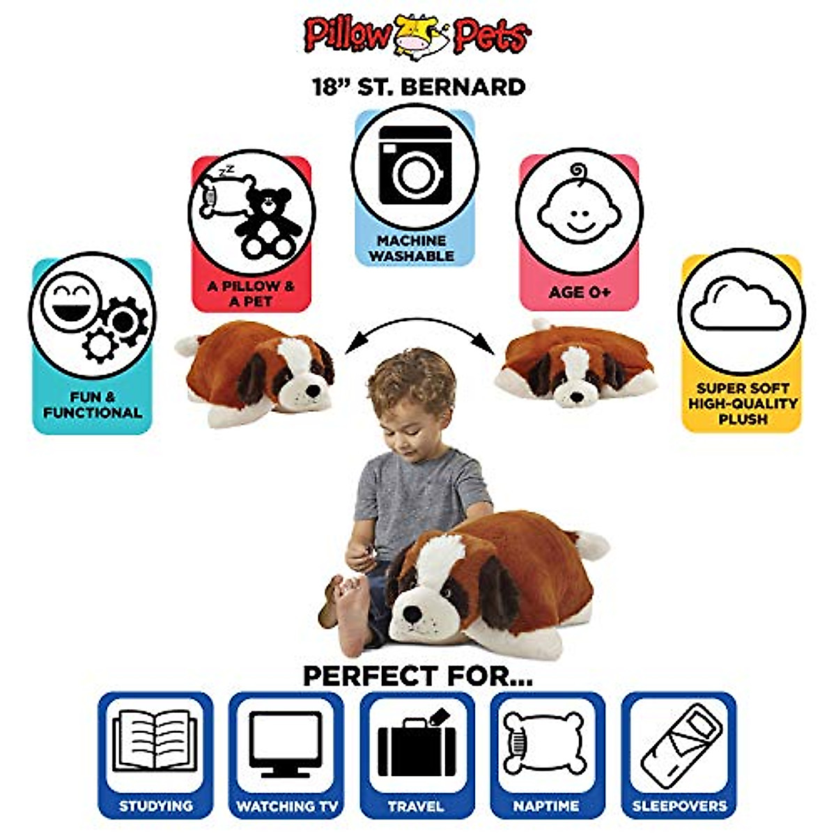 Pillow Pets Originals St. Bernard 18" Stuffed Animal Plush Toy