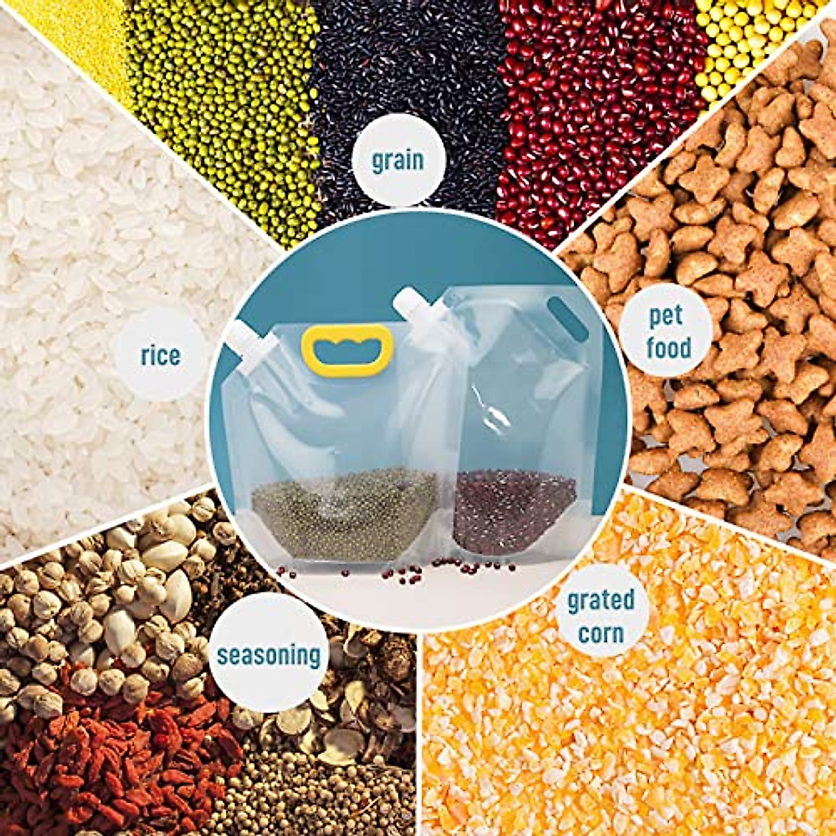 Algado 10Pcs Grain Moisture-Proof Sealed Bag,Reusable Food Storage Bags with Funnel,Transparent Food Storage Bags for Storage Beans, Grains