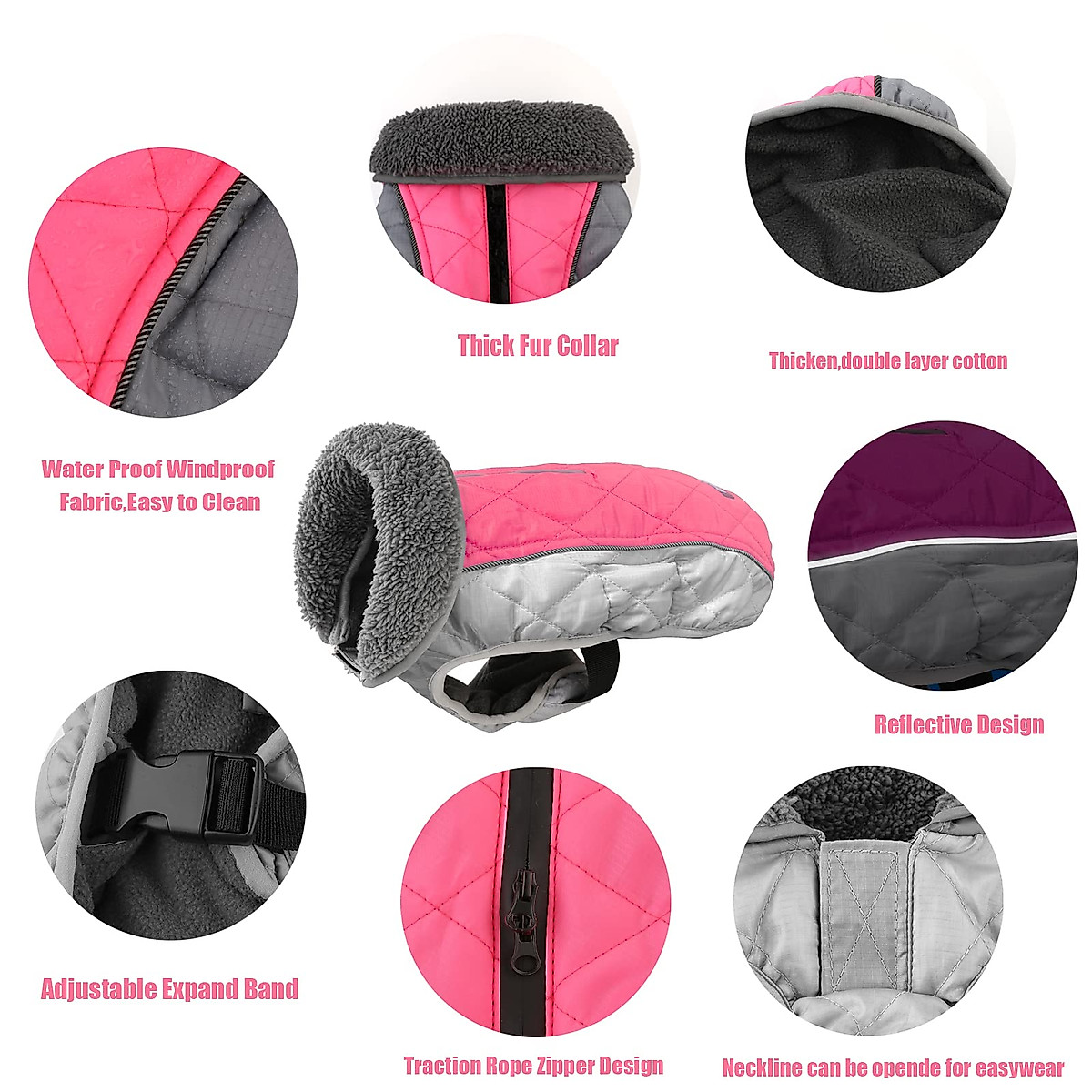 Fragralley Dog Winter Coat - Warm Dog Jacket Soft Fleece Lined for Cold Weather, Waterproof Windproof Puppy Coat, Reflective Adjustable Pet Vest Apparel for Small Medium Large Dogs (Large, Pink)