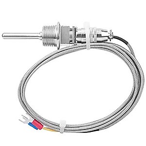 K-Type Temperature Sensor RTD Stainless Steel high Measuring precisionThermocouple Temperature Probe 1/2 NPT Detachable 3-Pin Connector with 2m / 6.6ft Cable