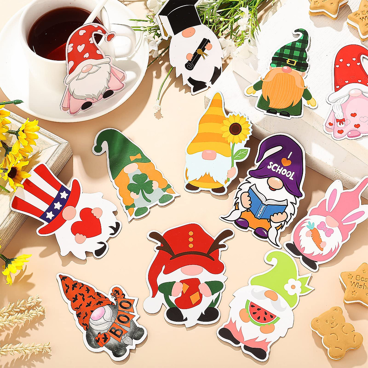 24 Pcs Holiday Magnets Seasonal Gnome Refrigerator Magnets Christmas New Year Valentines Fridge Magnet St Patrick Easter Spring Patriotic Gnomes Decorations for Home Kitchen Garage Locker Dishwasher