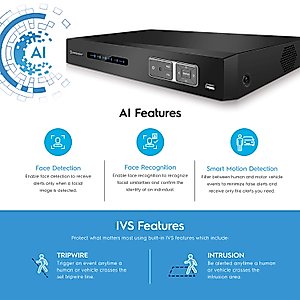 Amcrest 4K UltraHD 16 Channel AI DVR Security Camera System Recorder, 8MP Security DVR for Analog Security Cameras & Amcrest IP Cameras, AI Smart DVR, HDD & Cameras NOT Included (AMDV5116-I3)