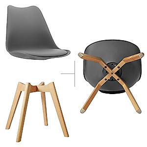 CangLong Mid Century Modern Side Chair with Wood Legs for Kitchen, Living Dining Room, Set of 2, Grey