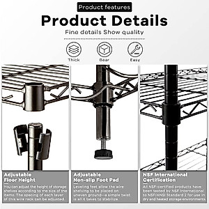Mini Adjustable 5-Tier Black Wire Shelving, MGHH Cable Rack Mini Shelving Unit Storage Unit Metal Rack