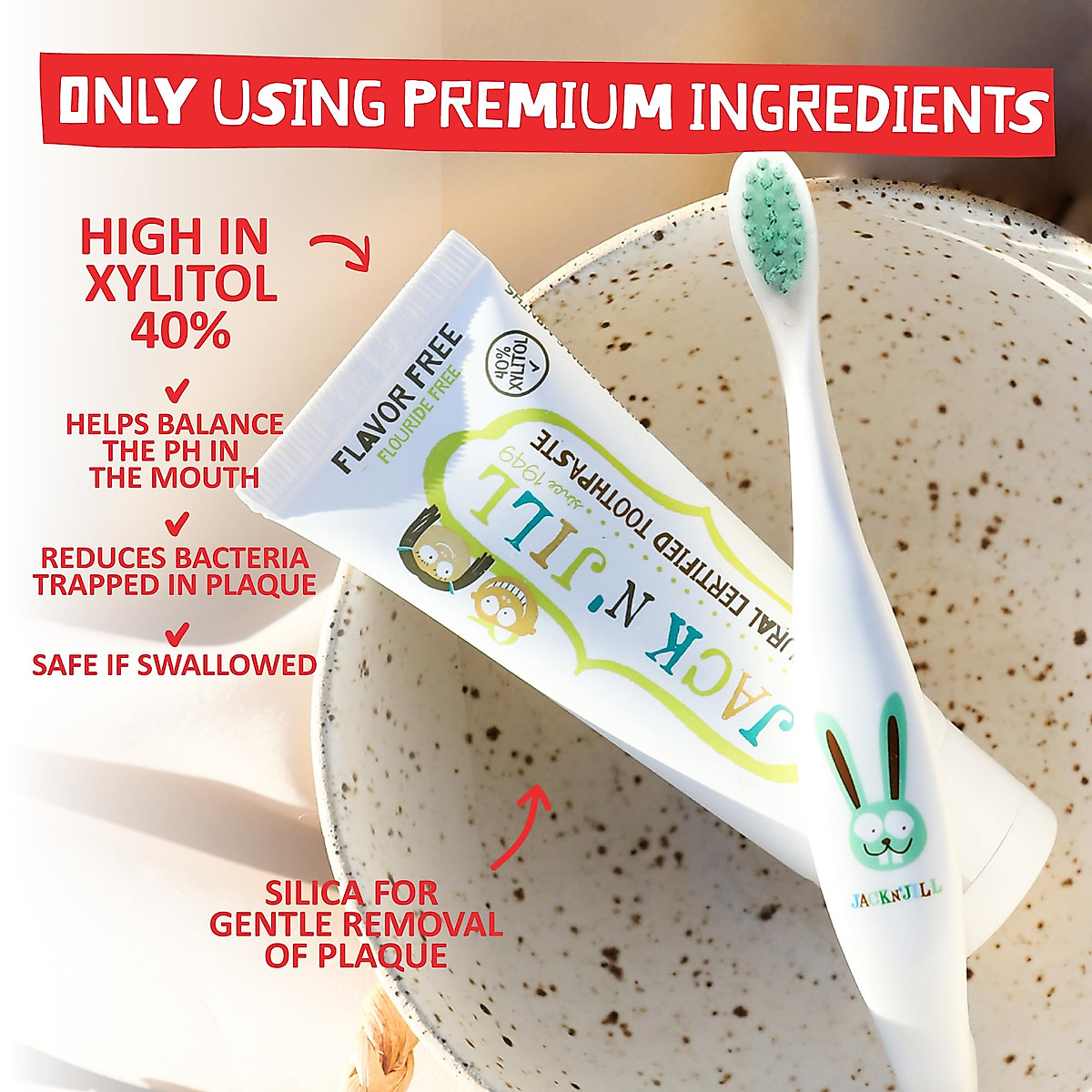 Jack N' Jill Natural Toddler Toothpaste for Baby, Kids and Infants 6 Months & Up, Fluoride Free Training Toothpaste for Toddlers 1-3, 40% Xylitol, BPA Free - Flavor Free, 1.76 oz (Pack of 3)