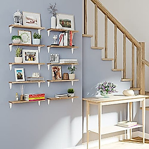 Wallniture Arras 17"x4.5" Wall Bookshelves Floating Shelves for Wall Storage,Wall Shelf for Living Room, Kitchen Organizer, Office, Burnt Finish White Bracket Set of 10