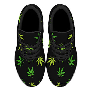 Weed 420 Shoes - Men Women Lightweight Breathable Cannabis Leaf Running Sneakers, Sport Athletic Tennis Shoes for Marijuana Lover Black Size 7
