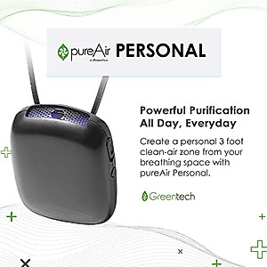 Greentech Environmental pureAir Personal - Wearable Air Filter and Air Cleaner, Air Purifiers for Home, Office, and Car, Creates 3 Feet Clean-Air Zone, All Day Purification