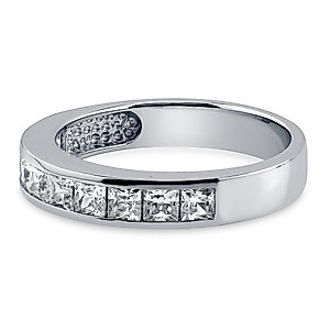 BERRICLE Sterling Silver Wedding Rings Channel Set Princess Cut Cubic Zirconia CZ Anniversary Half Eternity Ring for Women, Rhodium Plated Size 5.5