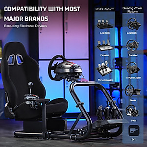Marada Stable Racing Simulator cockpit with black seats, suitable for Fanatec Moza Thrustmaster Logitech, adjustable in three directions, electronic devices not included